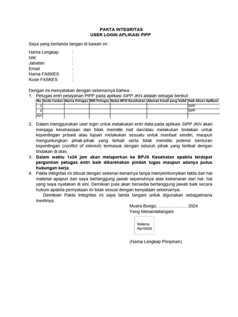 Pakta Integritas Pipp | PDF
