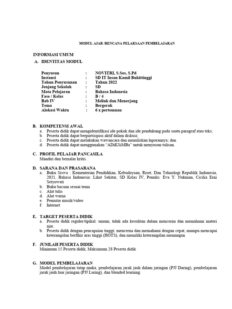 Modul Ajar B Indonesia K4 BAB 4 | PDF