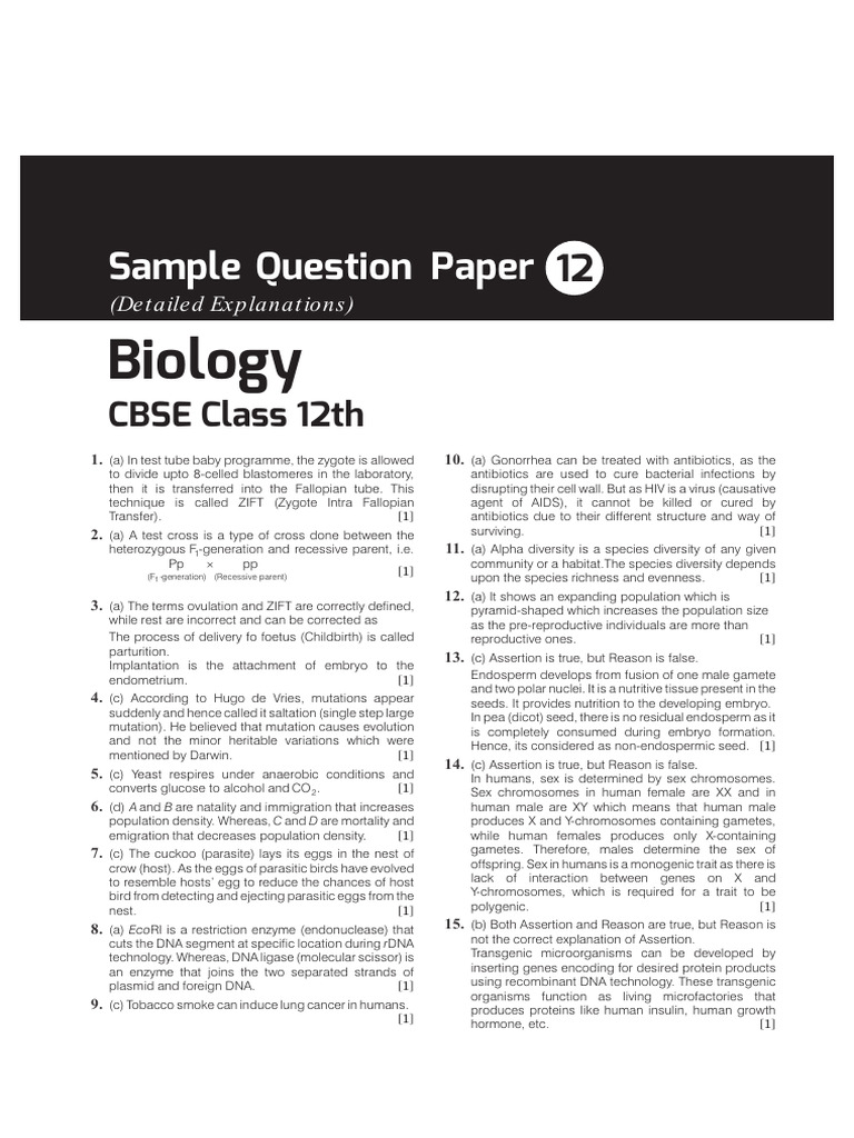 CBSE BIO 12th Sample Paper - 12 - Sol | PDF | Menstrual Cycle ...