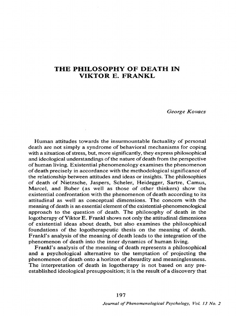 The Philosophy of Death in Viktor E. Frankl | PDF | Existentialism | Metaphysics