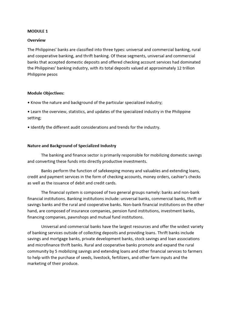 Auditing For Specialized Industries MODULE 1 | PDF