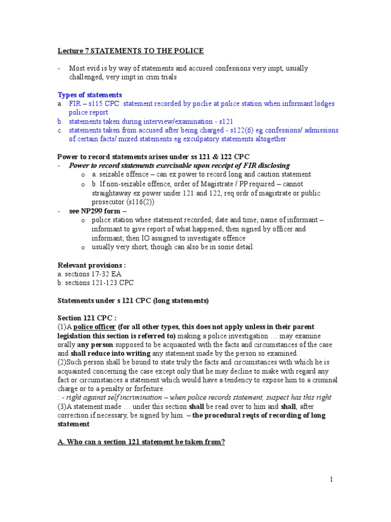 7 Statements To The Police | PDF | Right To Silence | Self Incrimination