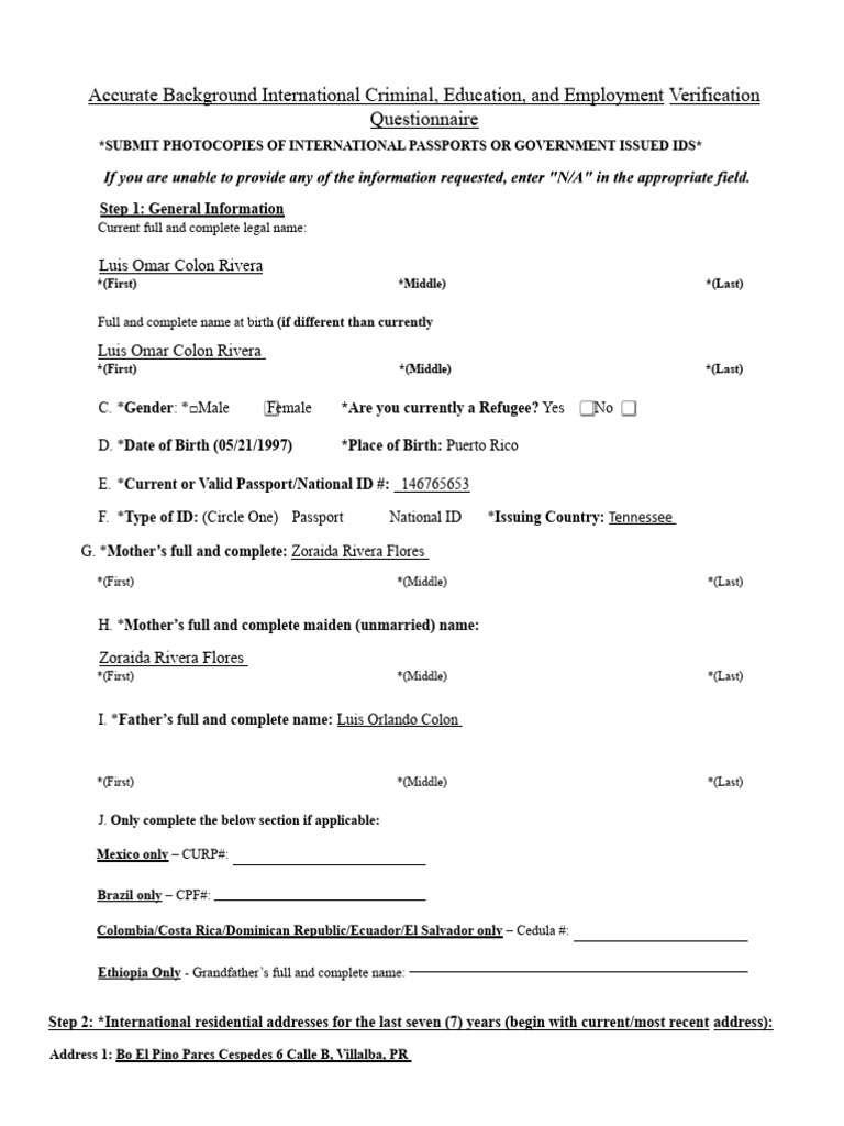 DOMESTIC CANDIDATE International Address History PDF Zip Code