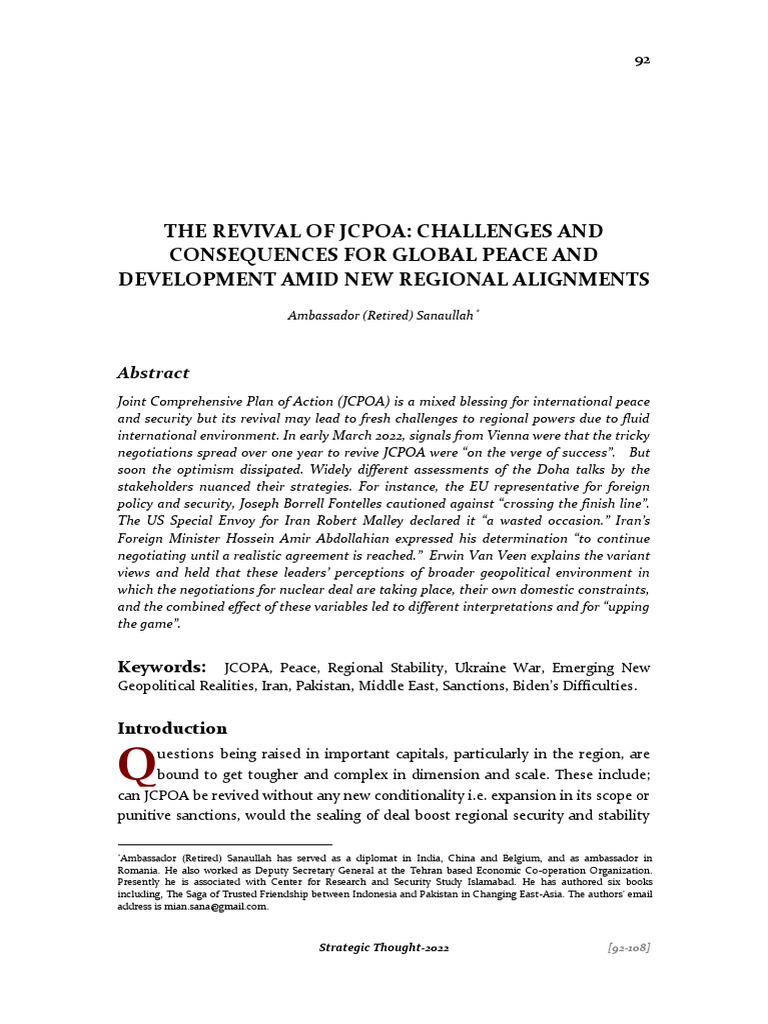 JCPOA Revival: Global Peace Challenges | PDF | Joint Comprehensive Plan ...