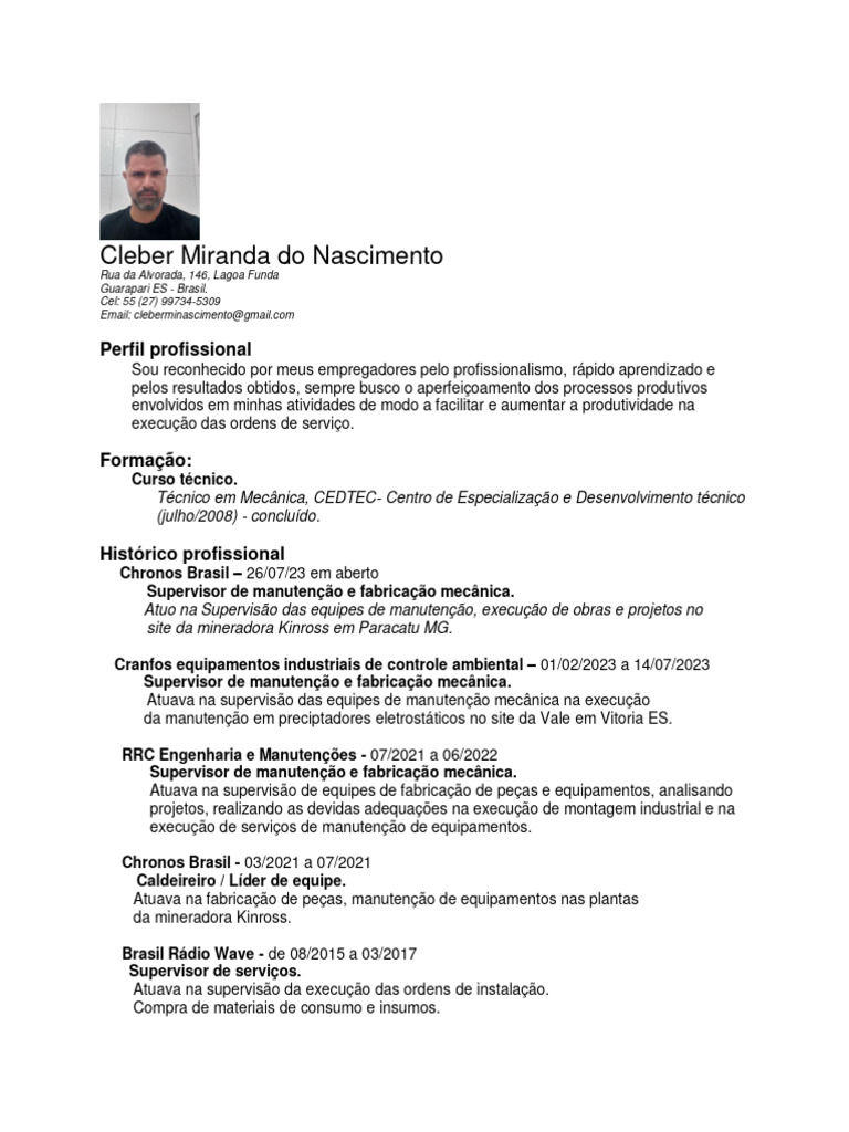 Currículo Cleber Nascimento 2023 | PDF | Eixo