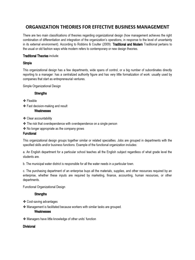 Organization Theories For Effective Business Management | PDF | Human ...