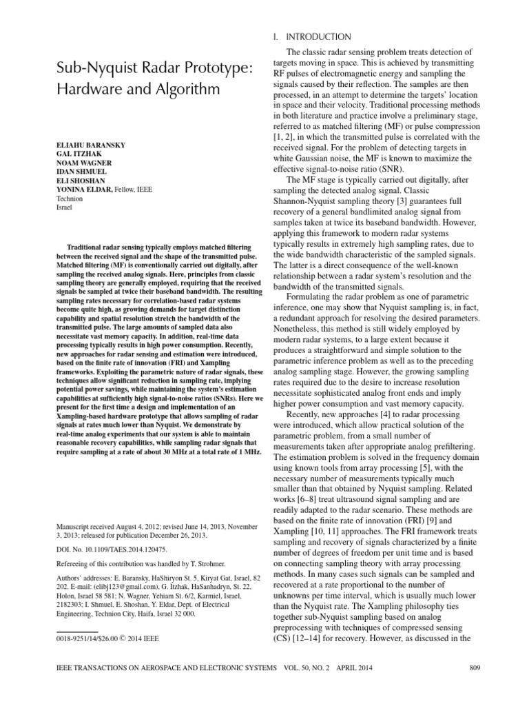 Sub Nyquist Radar Prototype Hardware and | PDF | Sampling (Signal ... Sub Nyquist Radar Prototype Hardware and | PDF | Sampling (Signal ...