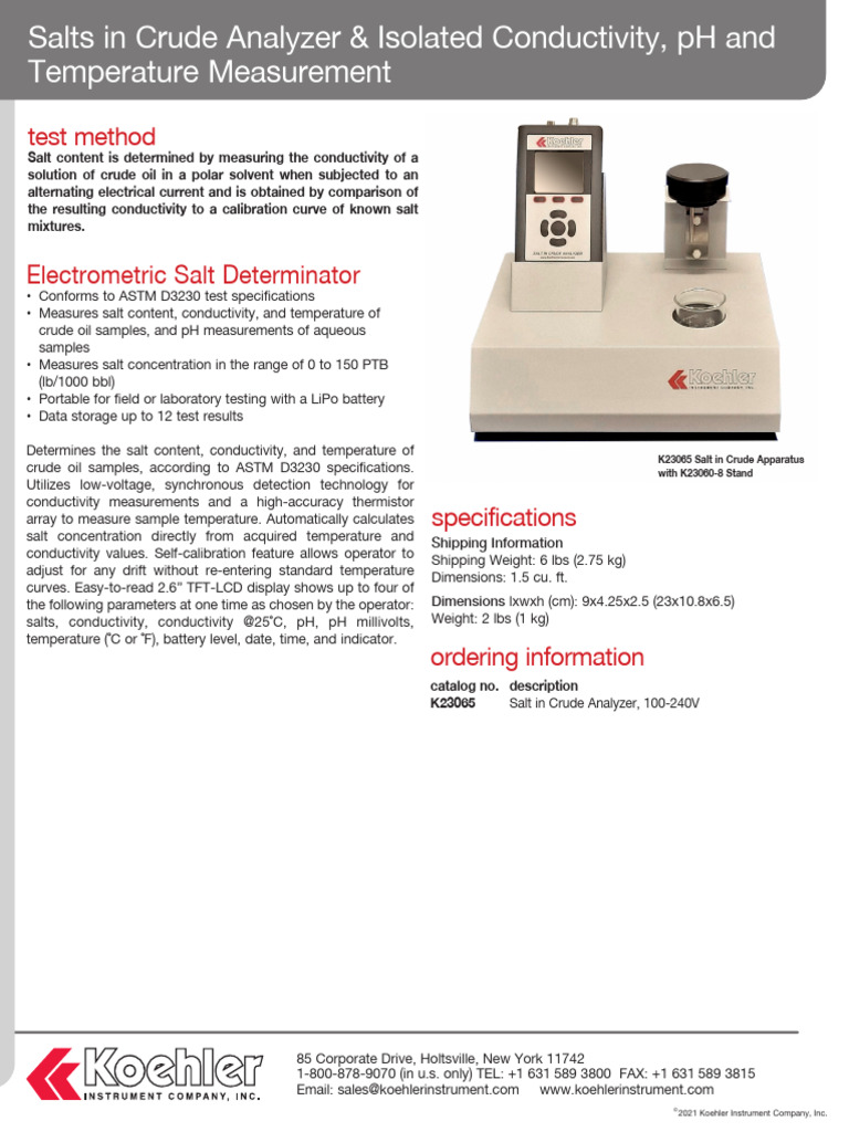 Salt in Crude Analyzer K23065 Details | PDF | Ph | Physical Sciences