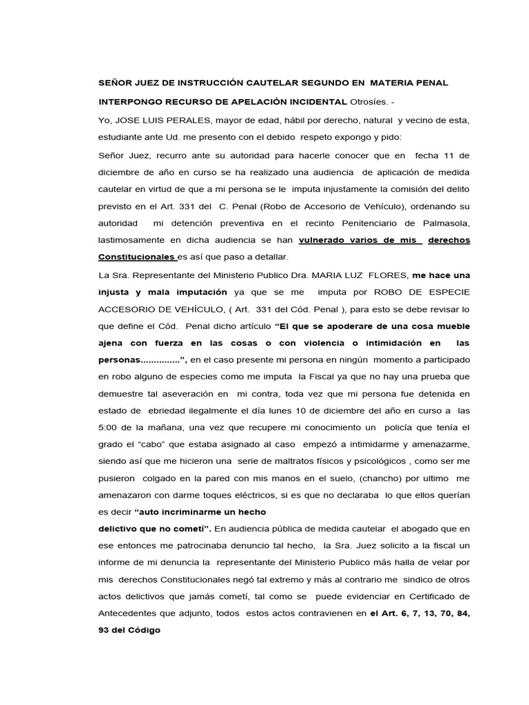 Recurso de Apelacion Incidental Modelo | PDF | Fiscal | Robo