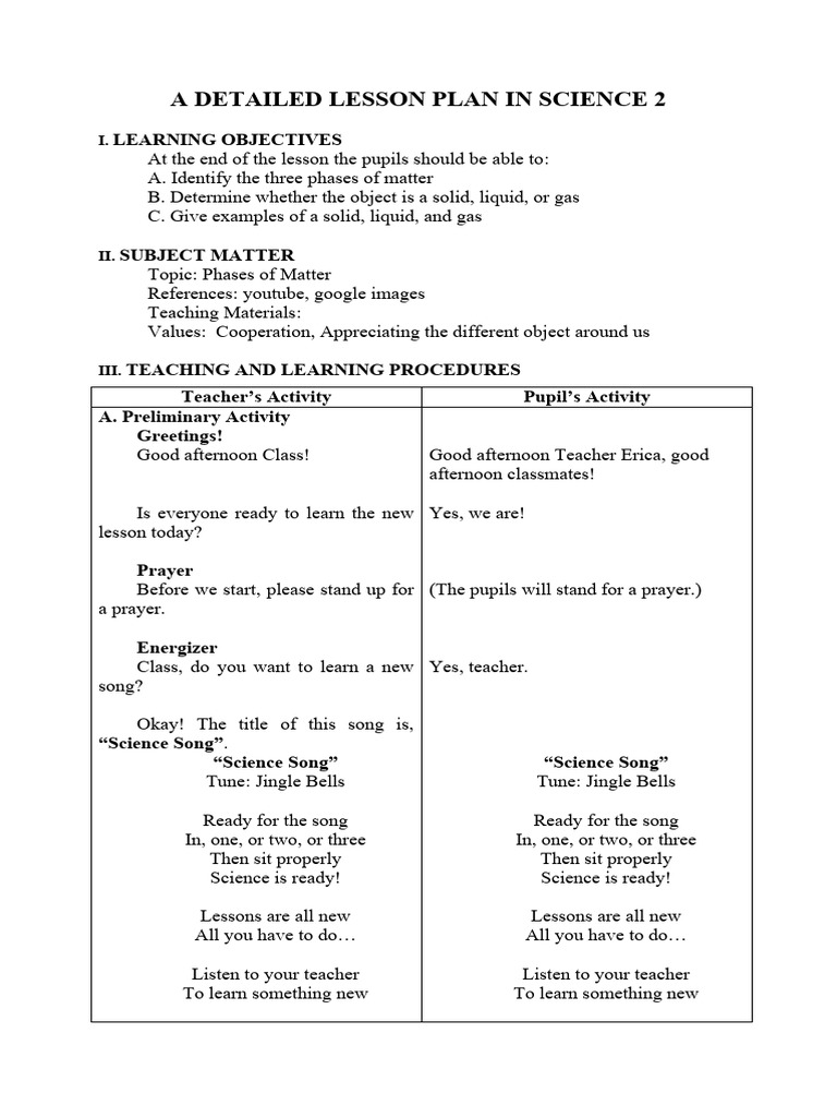 Lesson Plan on Phases of Matter | PDF | Liquids | Gases
