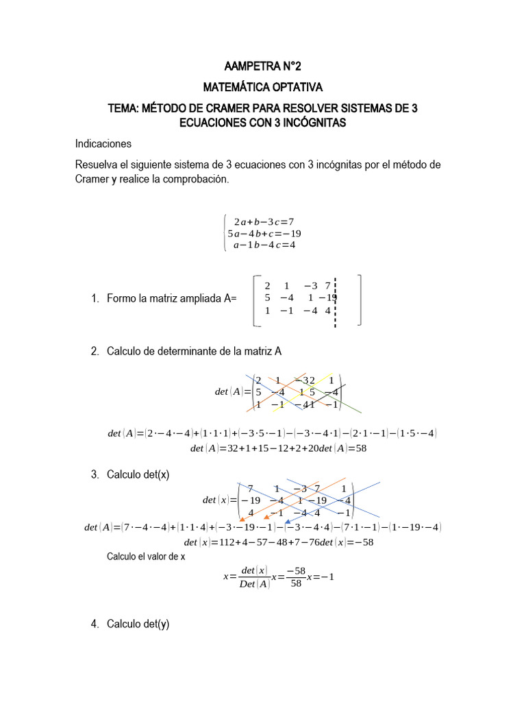 Método de Cramer | PDF | Ecuaciones | Matemáticas