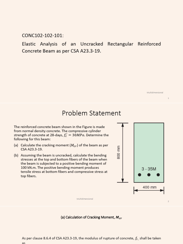 CONC102 102 101 Elastic Analysis Uncracked Concrete Beam CSA A23.3 19 ...
