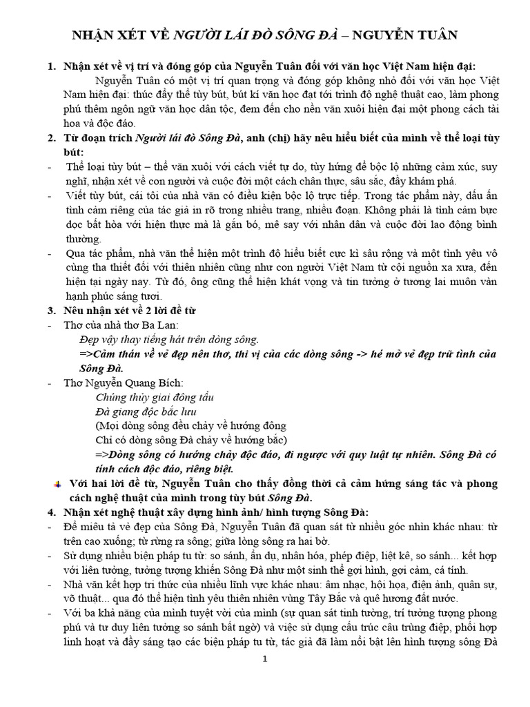 Nhan Xet Ve Nguoi Lai Do Song Da | PDF