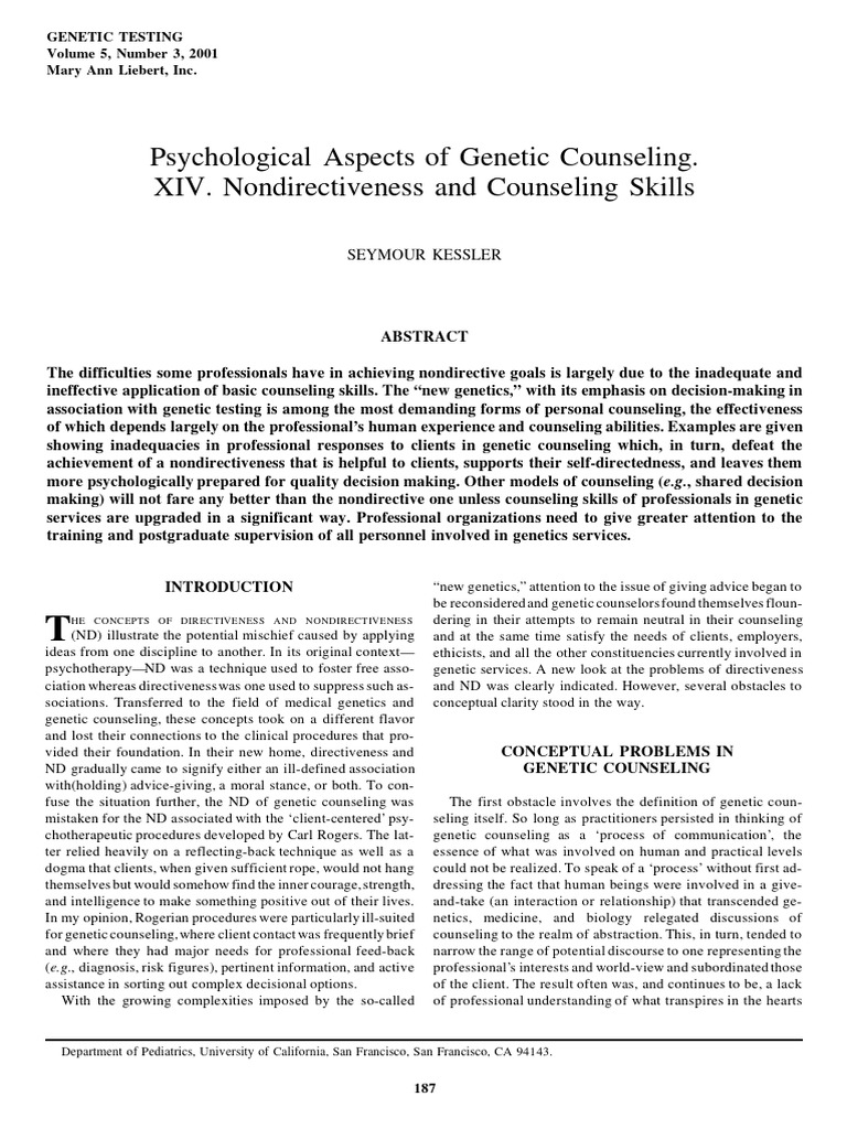 Nondirectiveness in Genetic Counseling | PDF | Psychotherapy | Genetic ...