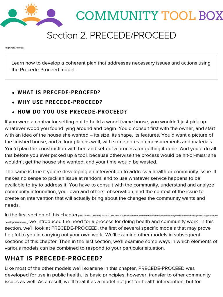 PRECEDE-PROCEED Model | PDF