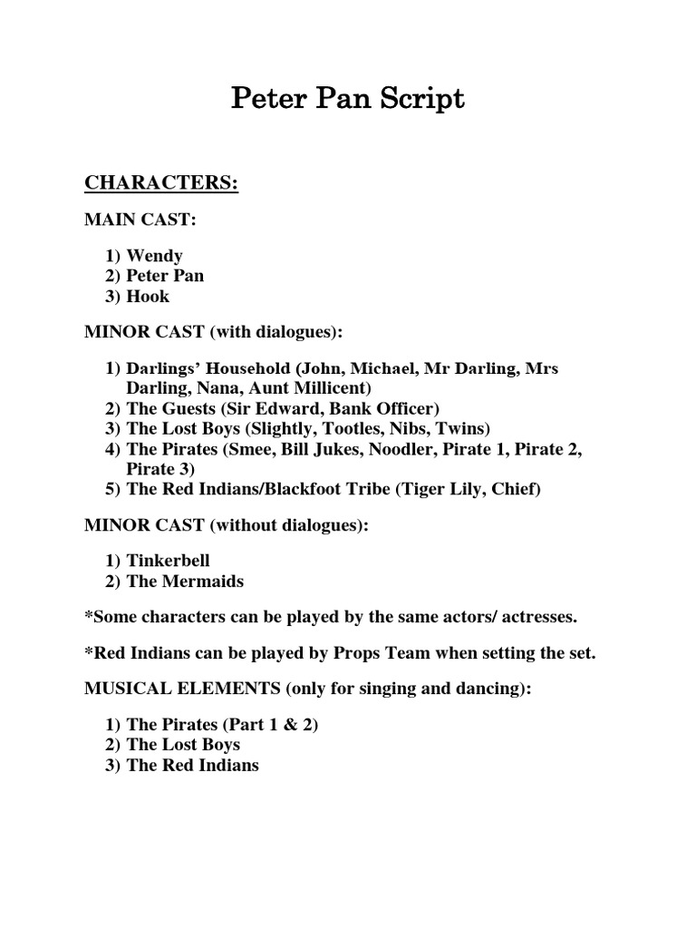 Peter Pan Script | PDF | Lost Boys (Peter Pan) | Peter Pan