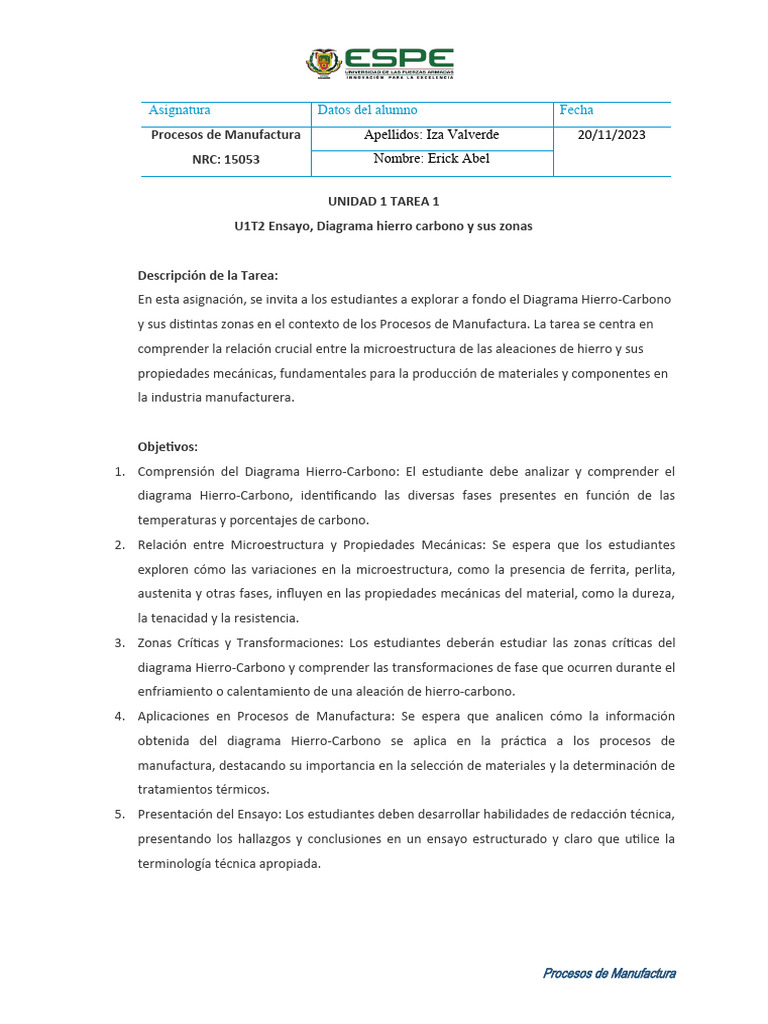 U1T2 Ensayo, Diagrama Hierro Carbono y Sus Zonas | PDF | Aleación | Acero