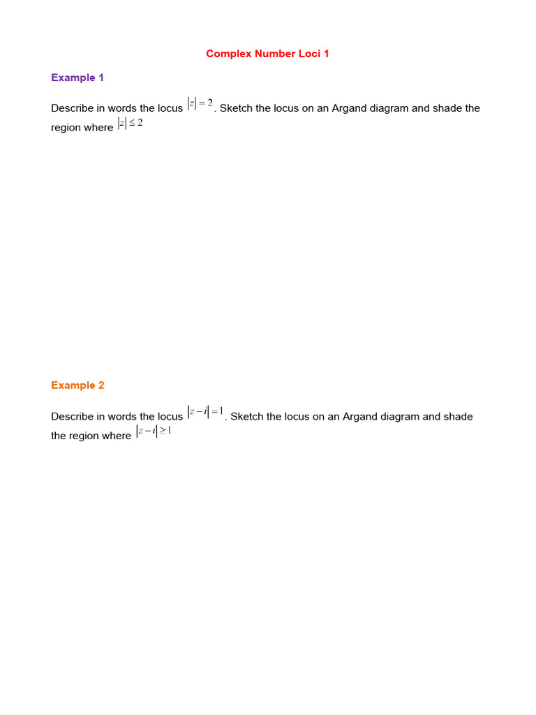 Complex Number Loci Examples | PDF