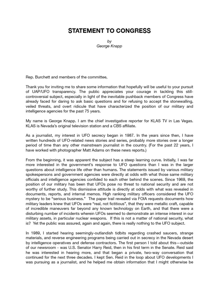George Knapp Congressional Record Submission | PDF | Unidentified ...