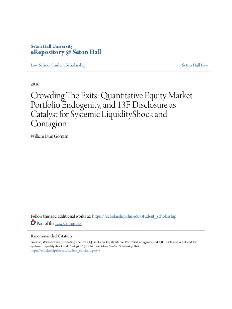 Crowding The Exits - Quantitative Equity Market Portfolio Endogeni | PDF | Hedge Fund ...