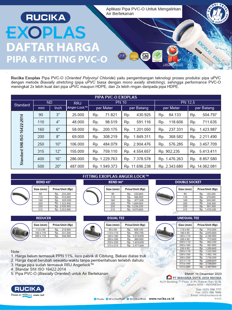Harga Pipa PVC-O Rucika Exoplas | PDF