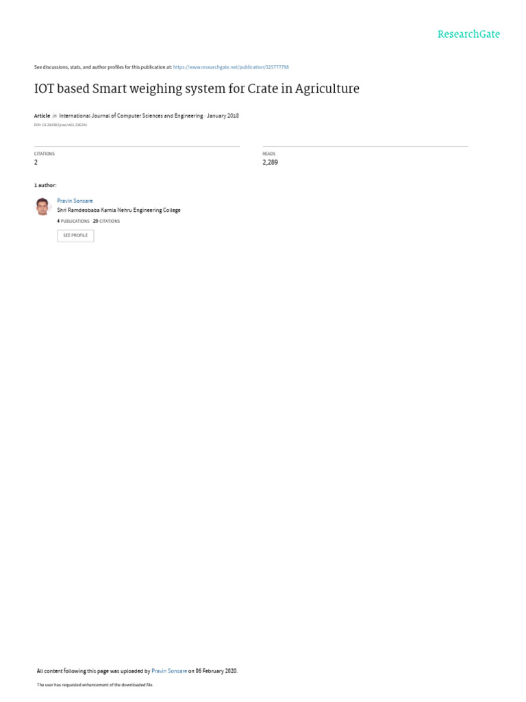 Iot Based Smart Weighing System For Crate In Agric Pdf Cloud Computing Internet Of Things