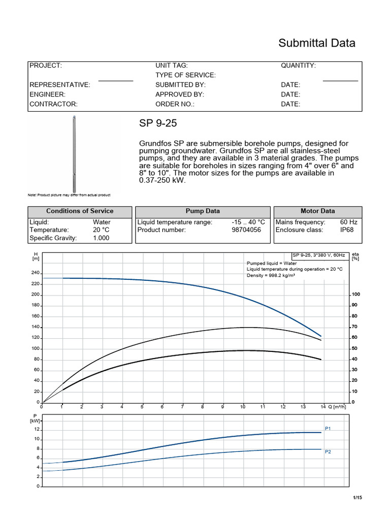 Grundfos 98704056 - SP - 925 | PDF | Pump | Electric Motor