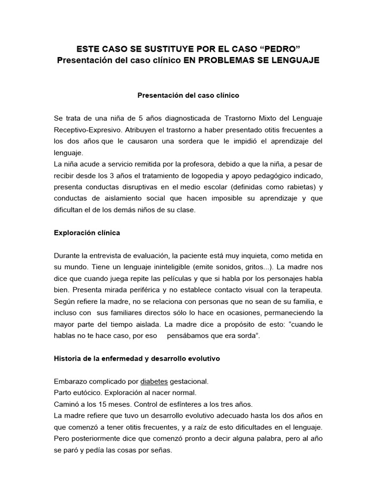 Caso Lenguaje de Niña se sustituye por el caso Pedro | PDF | Depresión (estado de ánimo ...