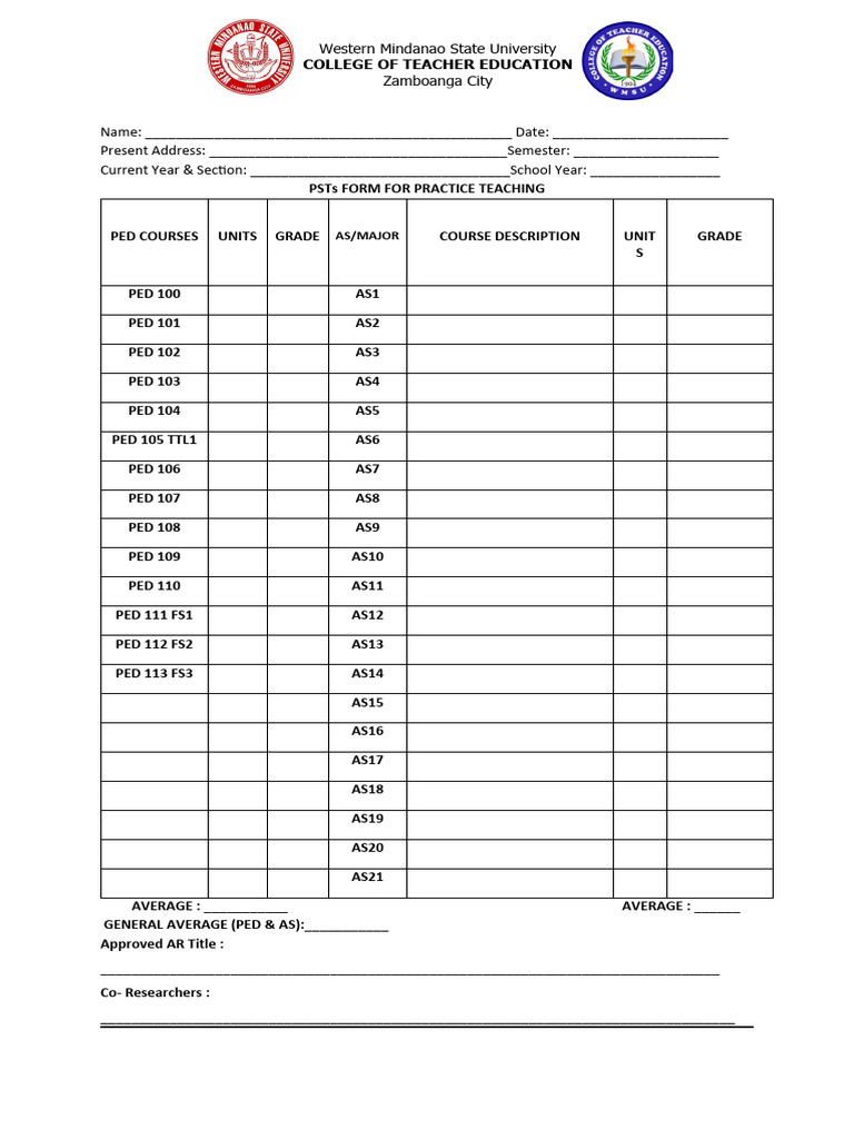 PST Registration Form For Practice Teaching | PDF | Medicine | Health Care