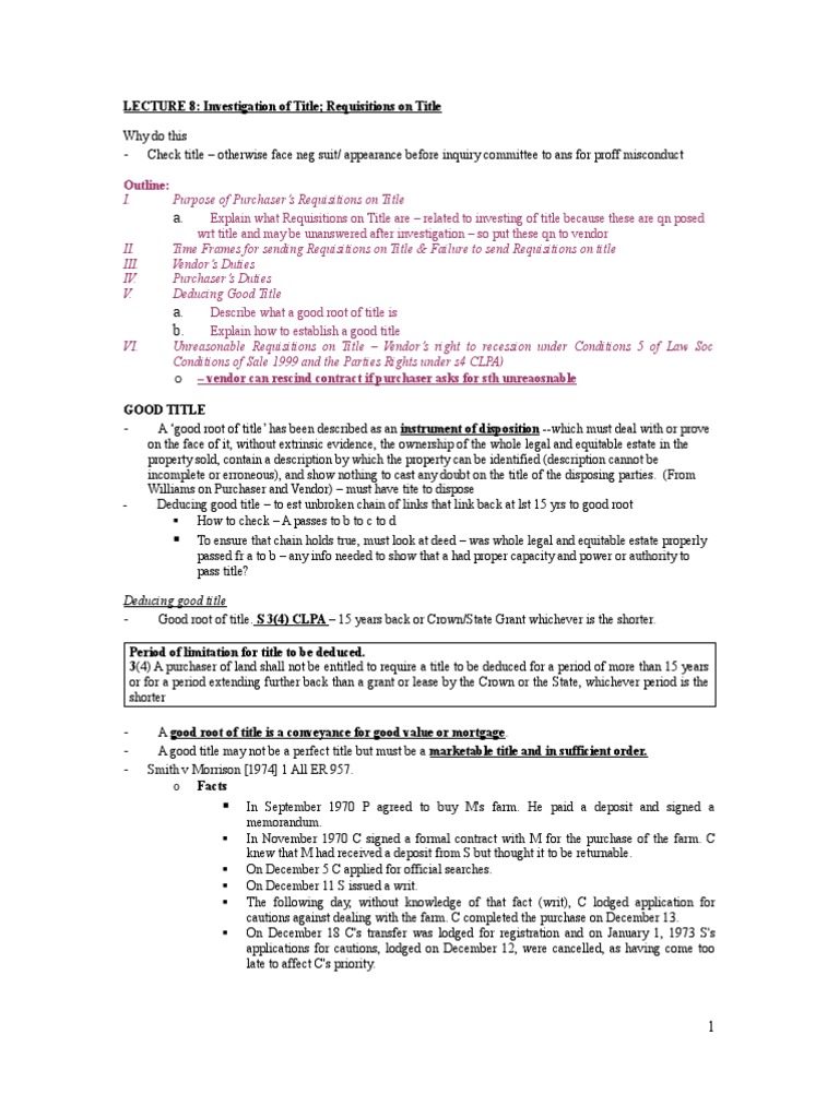 8 Requisitions On Title | PDF | Conveyancing | Deed