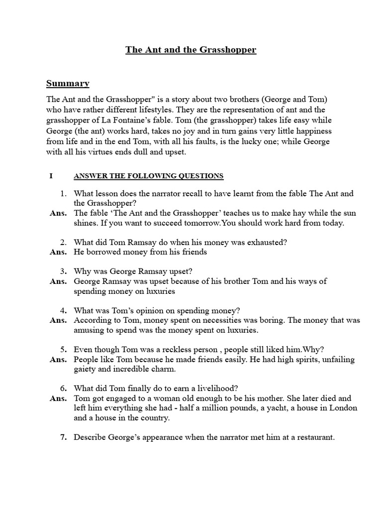 NOTES - The Ant and The Grasshopper | PDF