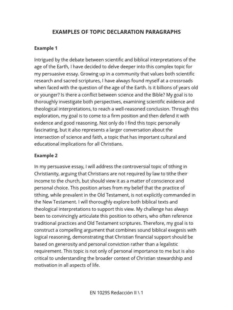 Examples of Topic Selection Paragraphs | PDF