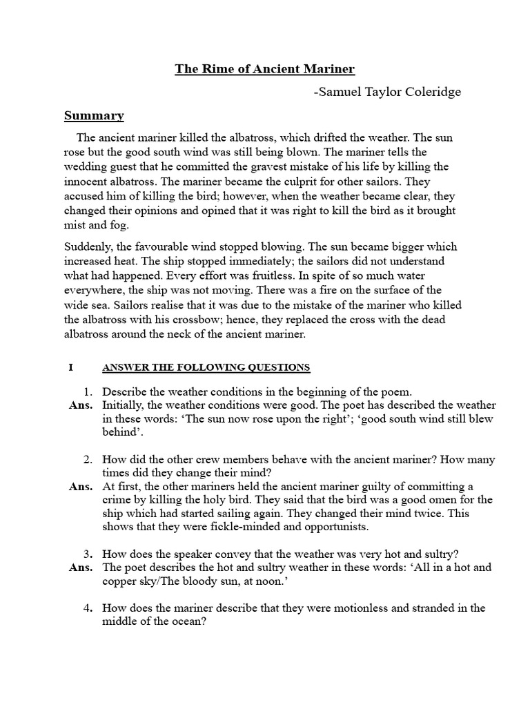 NOTES - The Rime of Ancient Mariner | PDF