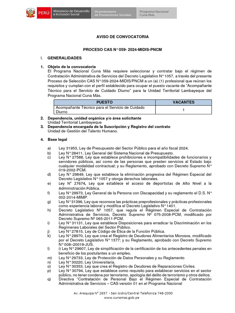 Proceso Cas #059 - 2024 | PDF | Educación más alta | Educación de la primera infancia