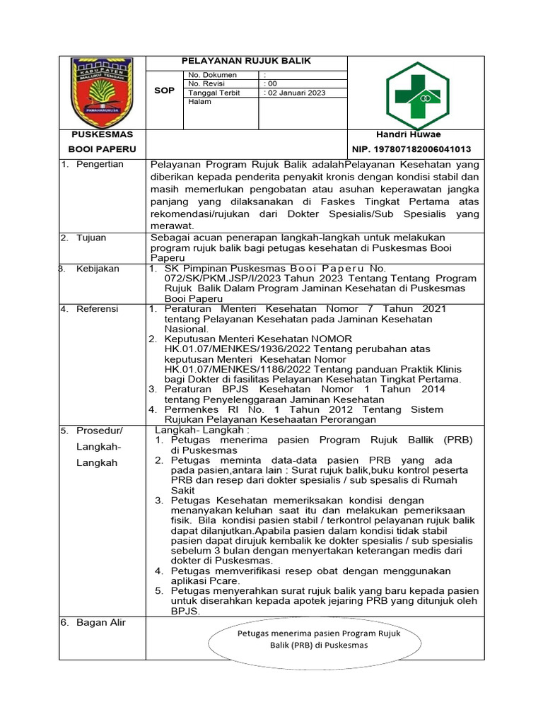 Sop Pelayanan Rujuk Balik | PDF | Pengembangan Diri | Kesehatan Holistik