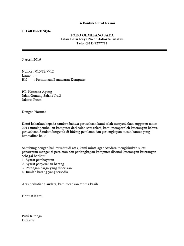 6 Bentuk Surat Resmi | PDF
