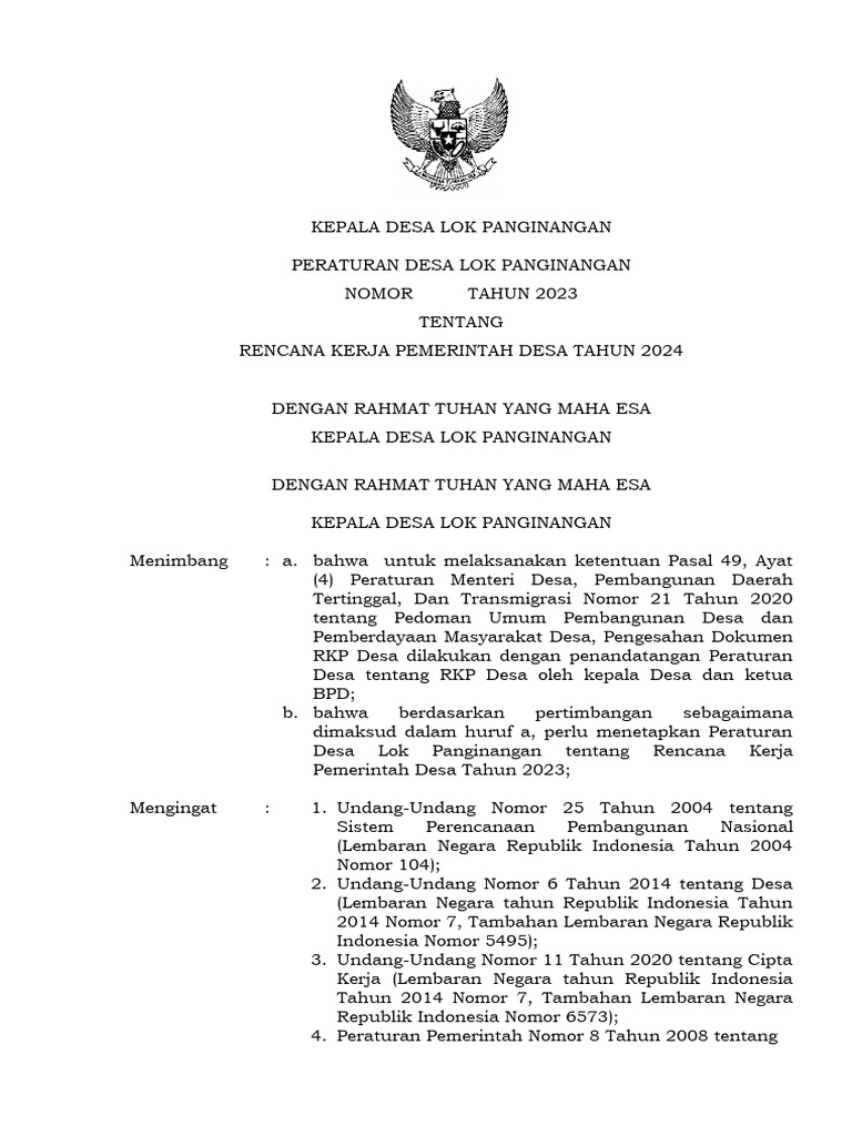 00 Contoh Rancangan Perdes-RKPDes 2023 (SIAP PRINT) | PDF