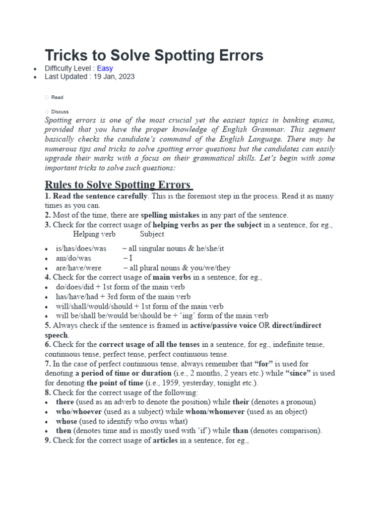 Tricks To Solve Spotting Errors | PDF