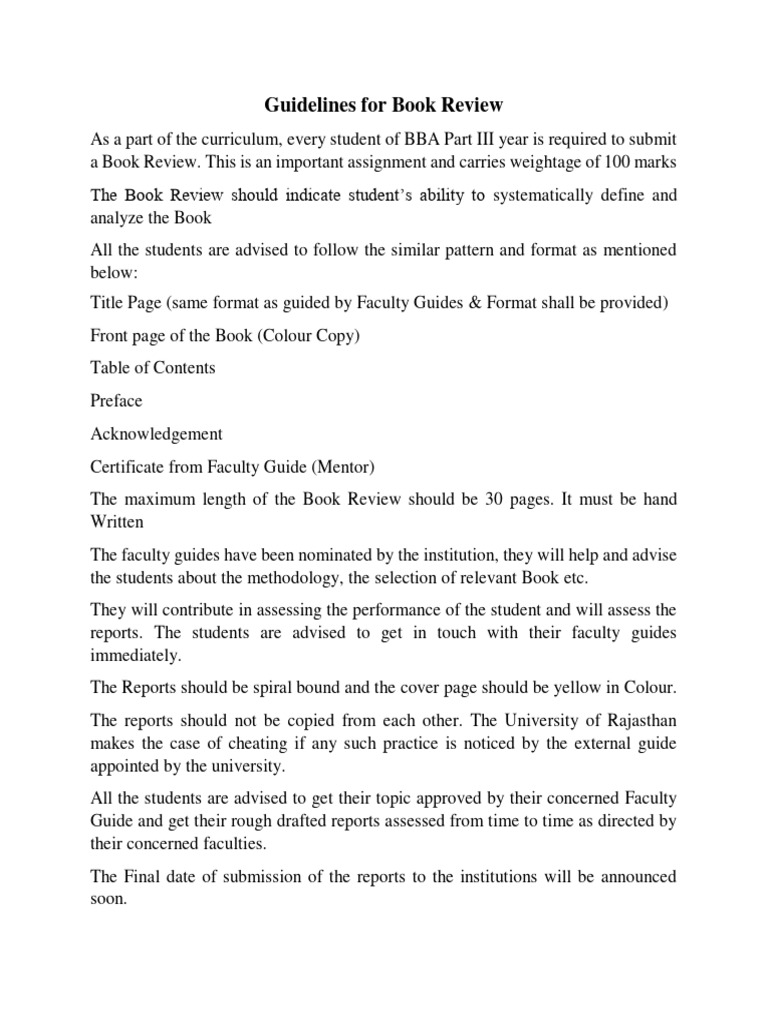 Guidelines For Book Review - BBA III | PDF | Books