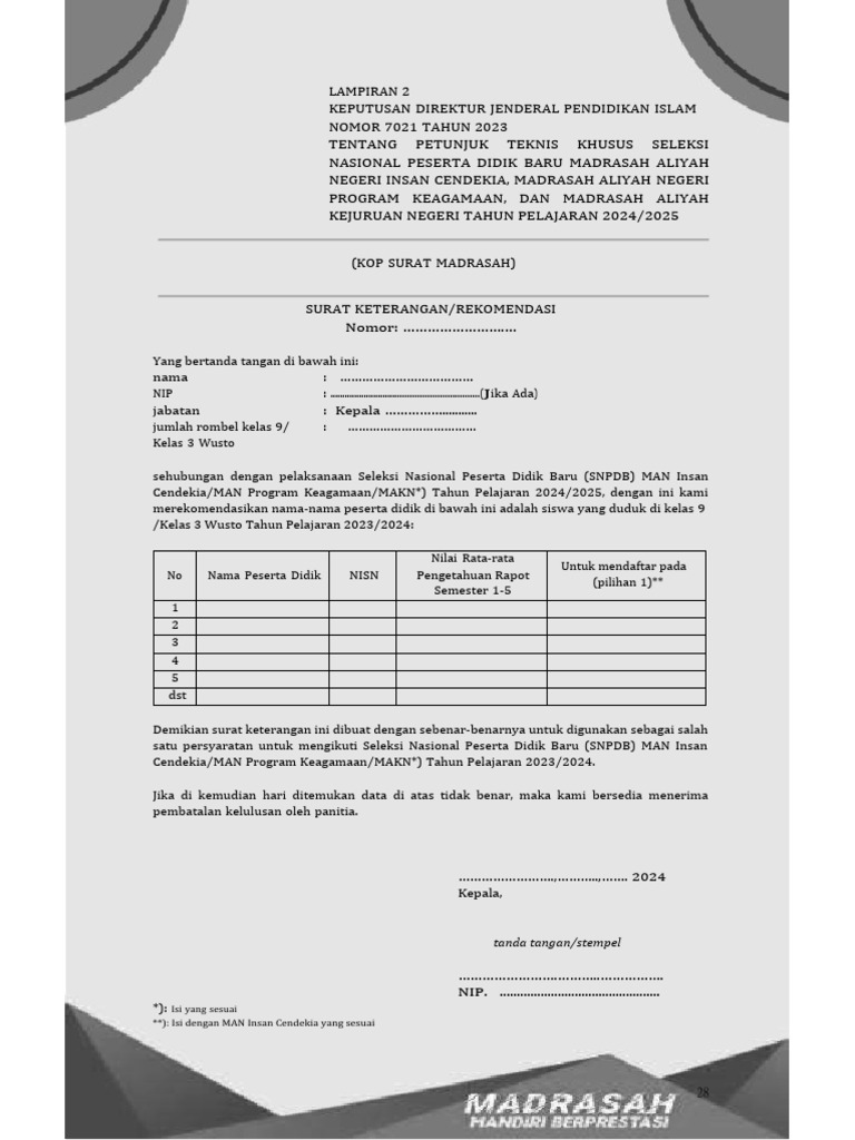 Contoh Surat Rekom Sekolah-MAN IC | PDF