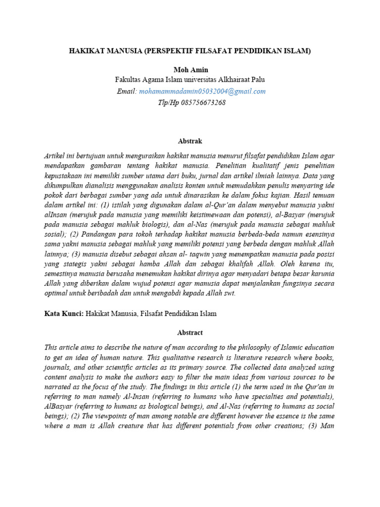 Hakikat Manusia Amin 01 | PDF | Ilmu Sosial | Filsafat