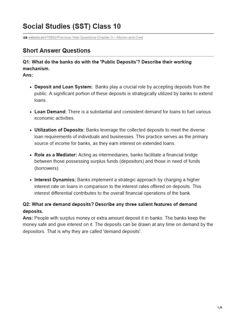 Edurev - In-Social Studies SST Class 10 | PDF | Loans | Finance & Money Management