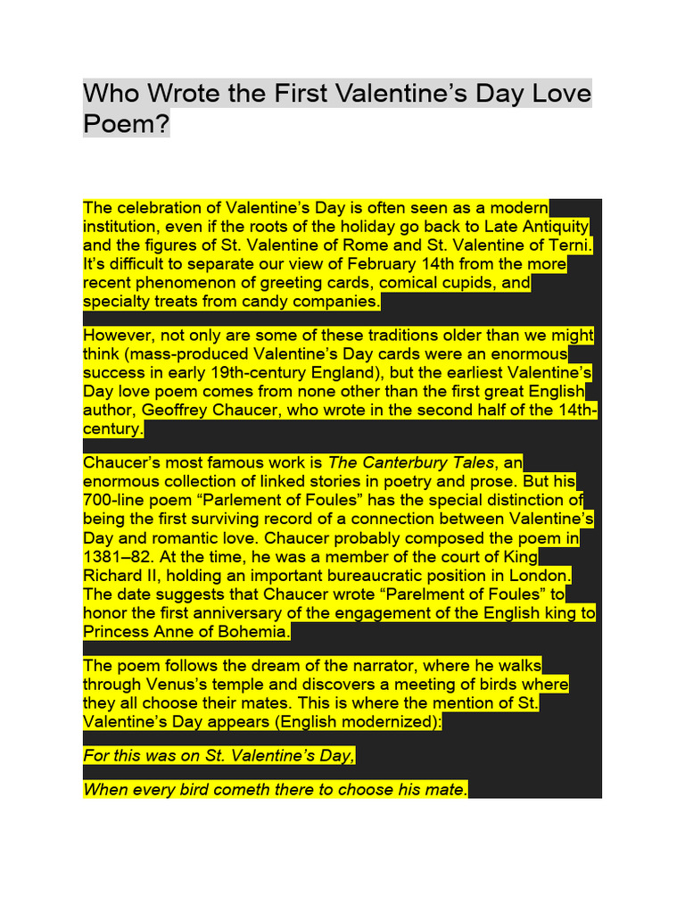 Who Wrote The First Valentine | PDF | Valentine's Day | Geoffrey Chaucer