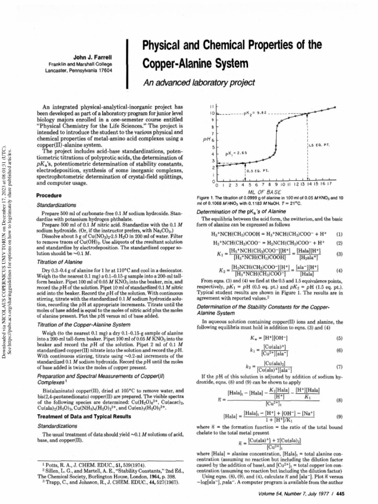 Farrell 1977 Physical and Chemical Properties of The Copper Alanine ...