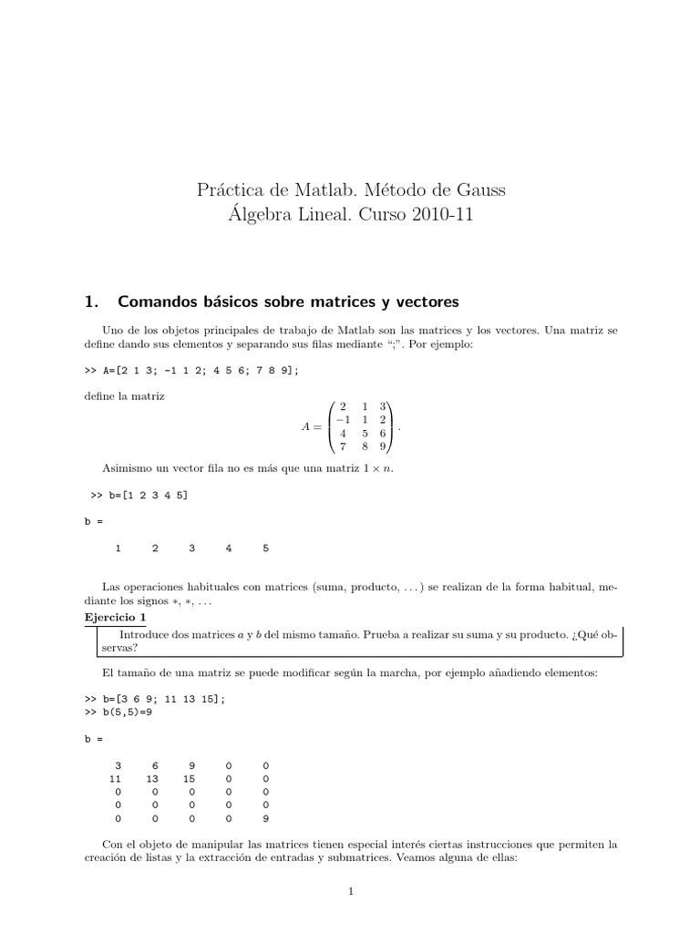 Practica de Matlab Metodo Gauss Jordan | PDF | Matriz (Matemáticas) | Matemáticas Aplicadas