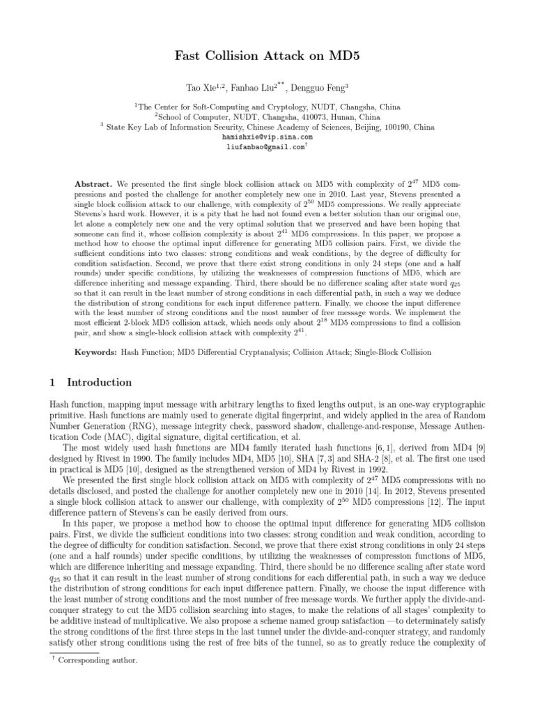 Fast Collision Attack On MD5 | PDF | Applied Mathematics | Cyberwarfare