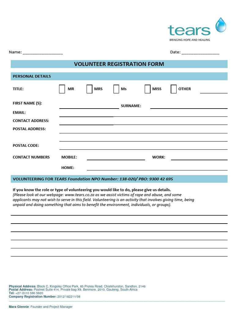Volunteer Registration Form Updated June 2021 | PDF