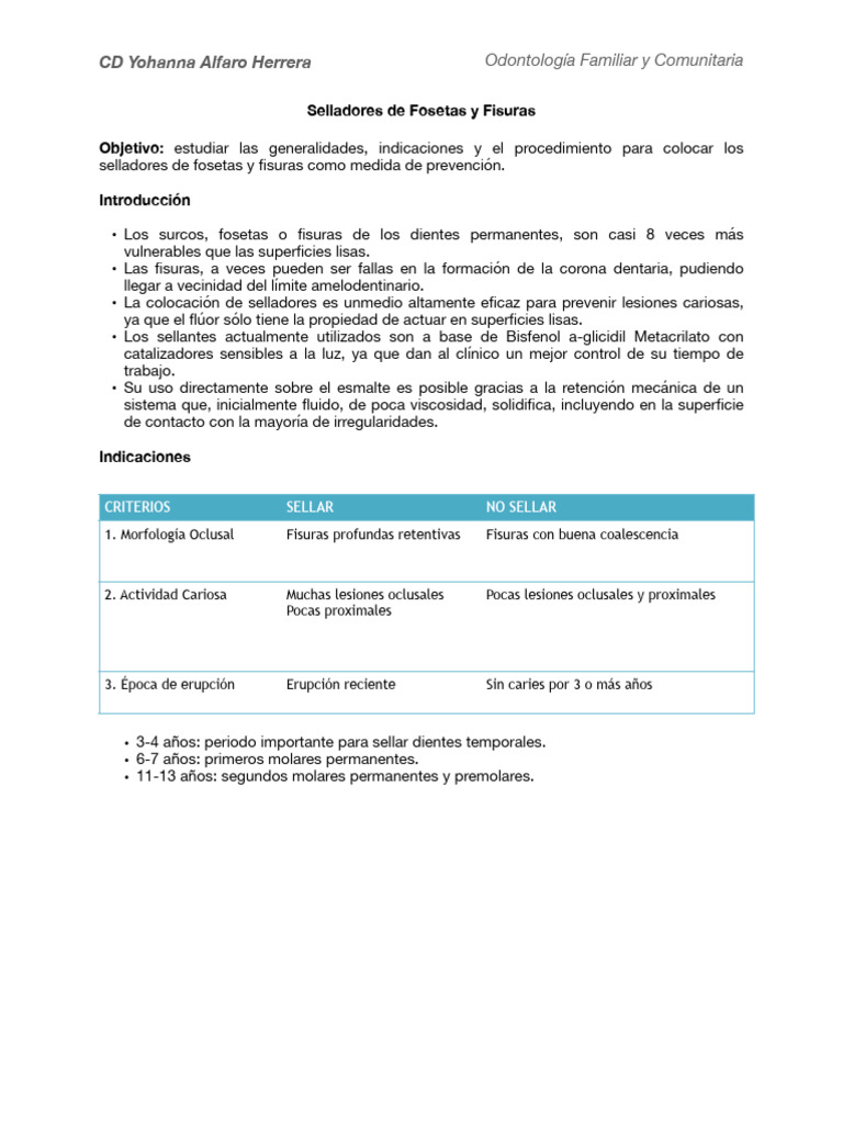 Selladores de Fosetas y Fisuras | PDF