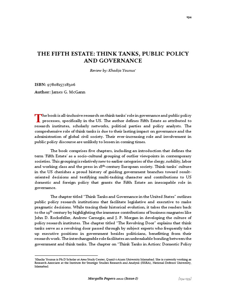 The Fifth Estate: Think Tanks in Governance | PDF | Think Tank | Governance