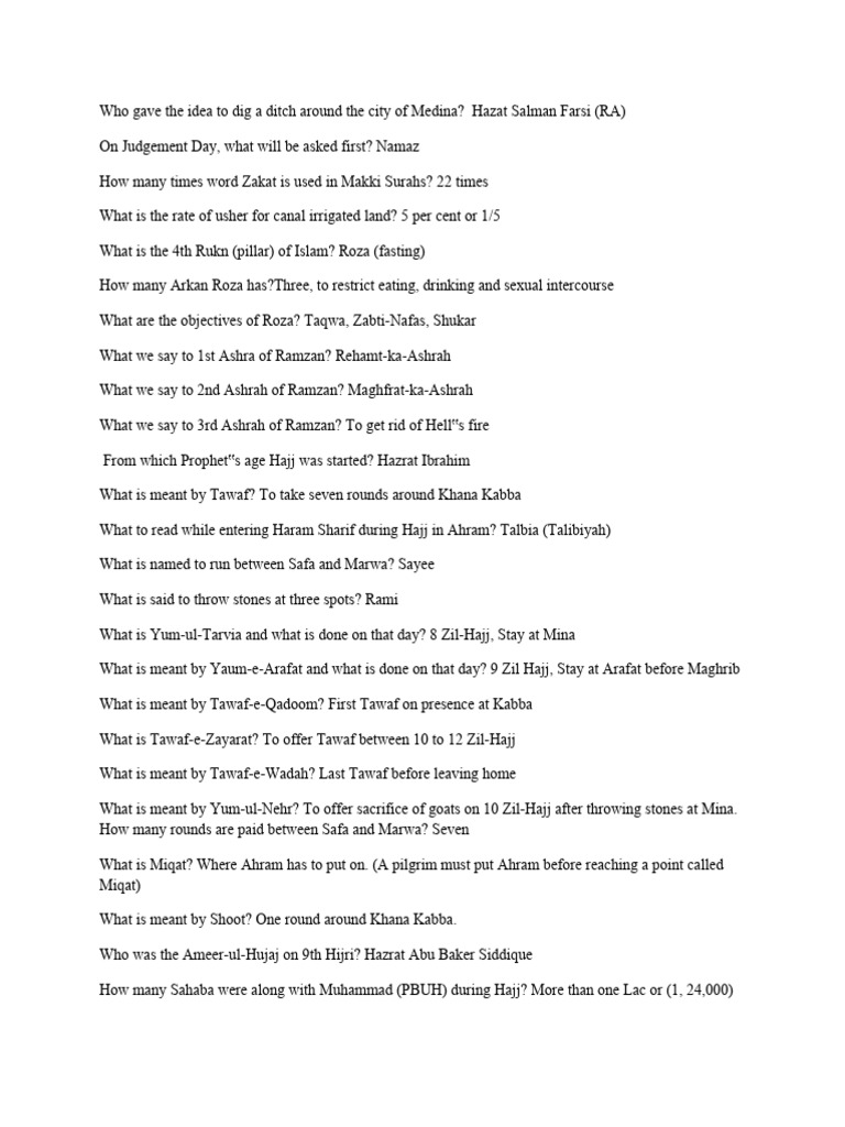 Islamiat One Liner Mcqs. Part2 | PDF